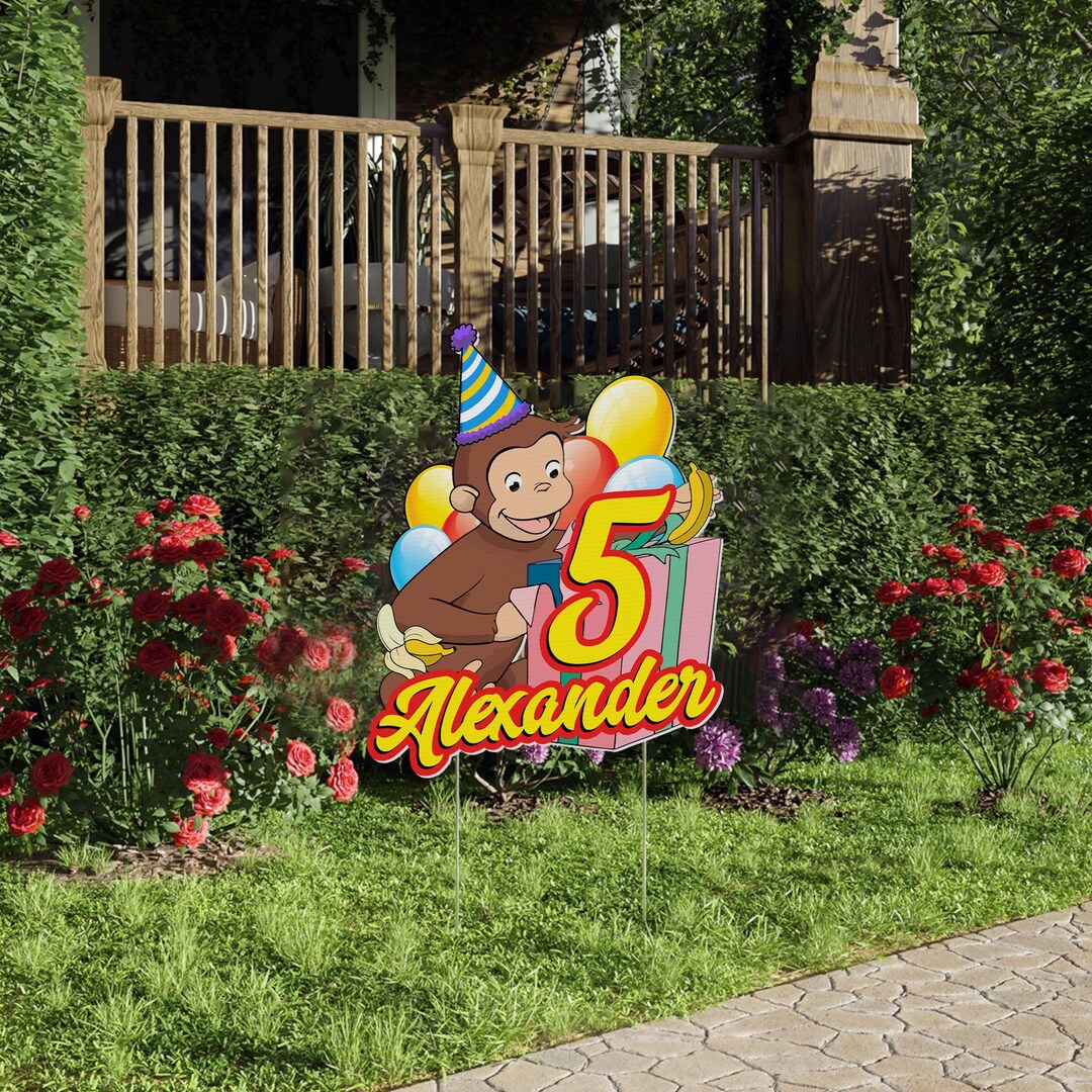Custom Curious George Birthday Yard Sign, Cute Monkey Cutout Party Prop ...