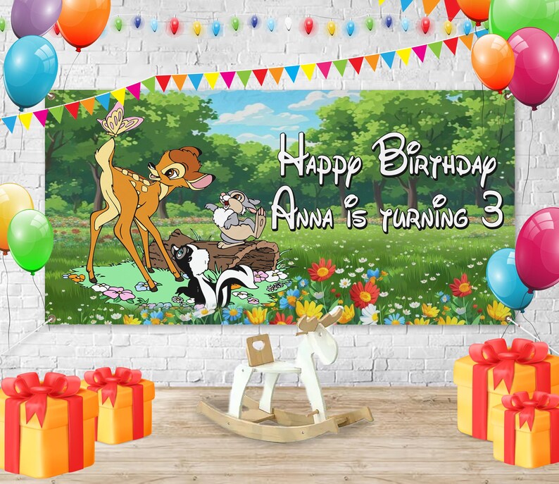 Personalized Bambi Birthday Party Banner, Disney Bambi Party Backdrop ...