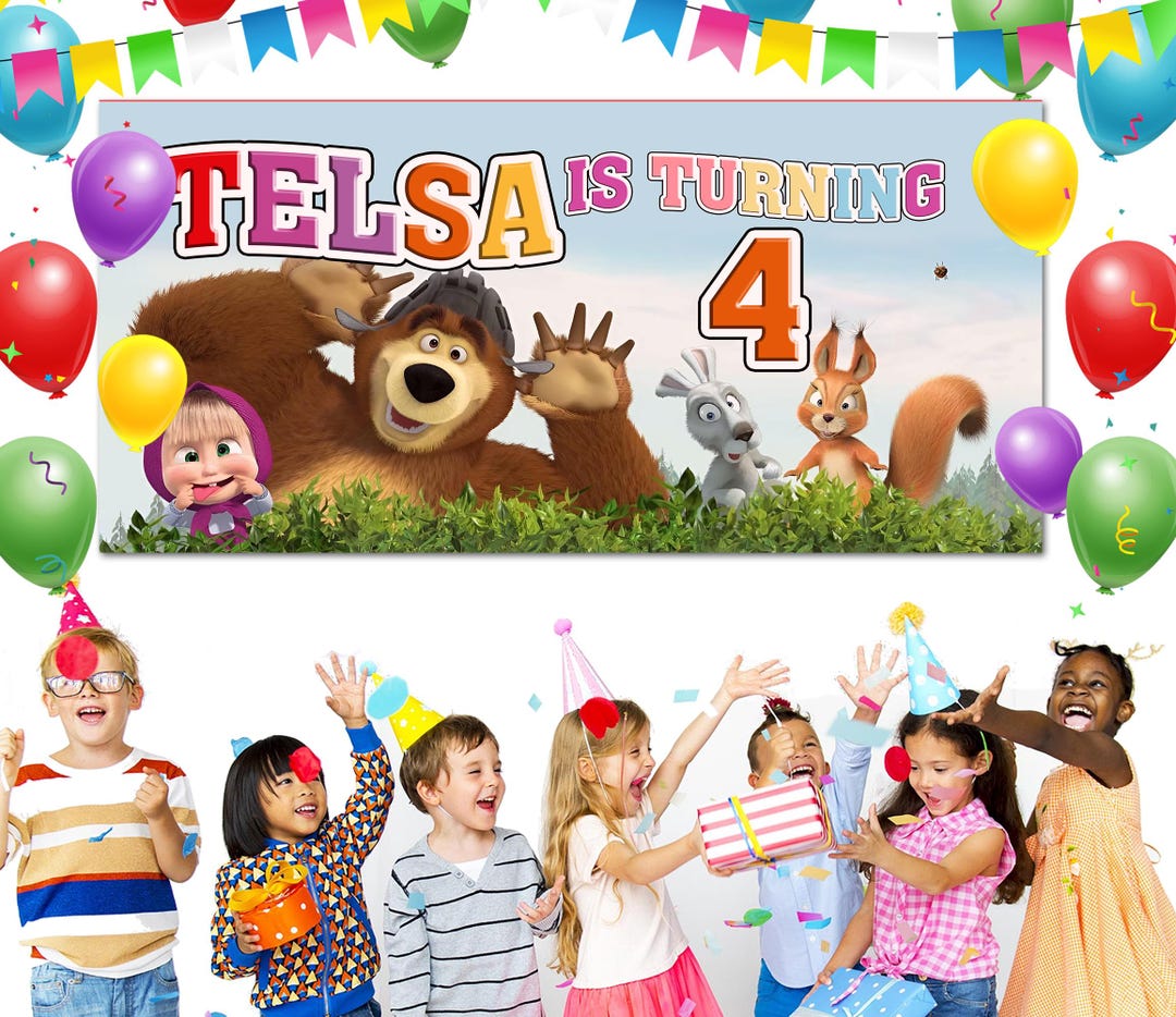 Masha and the Bear Birthday Backdrop,masha and the Bear Birthday Banner ...