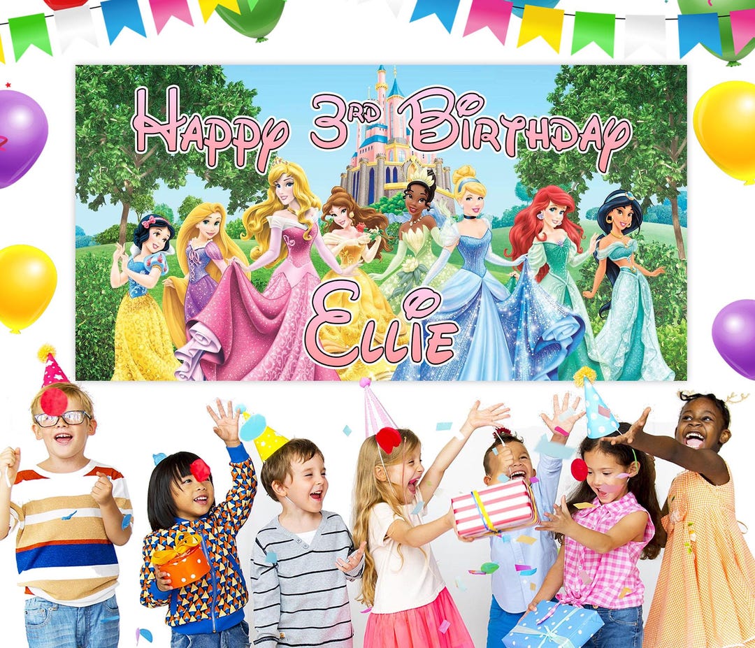 Disney Princess Birthday Banner, Princess Personalized Birthday ...