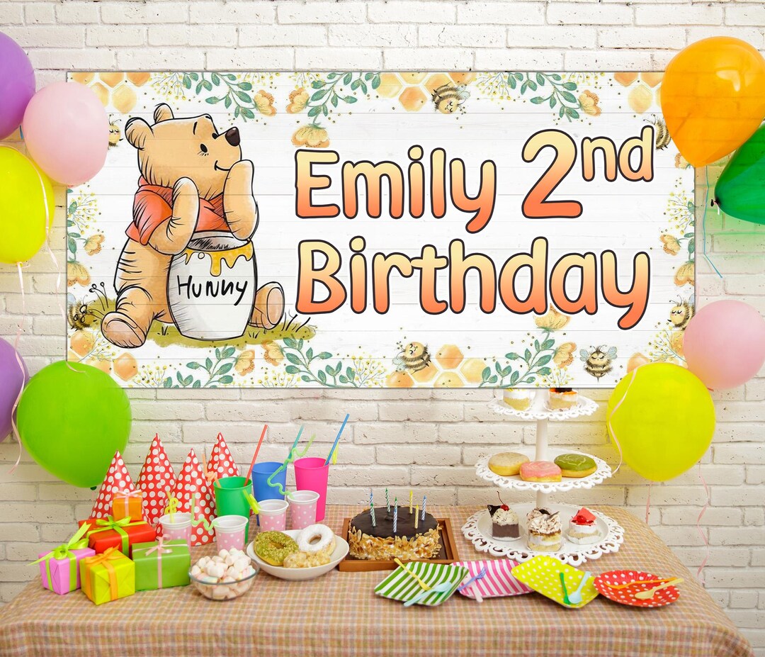 Personalized Winnie the Pooh Backdrop, Birthday Banner, Birthday Decor ...