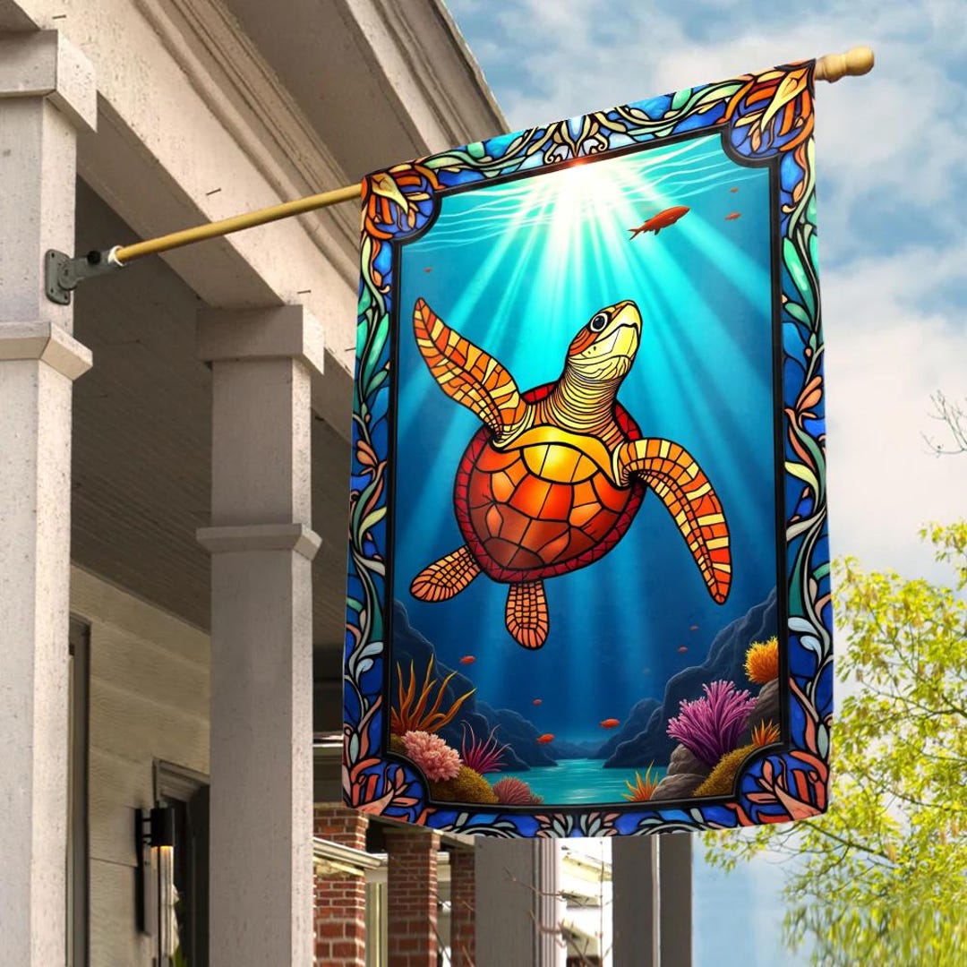Stained Glass Sea Turtle Garden Flag, Garden Decor, Family Welcome Flag ...