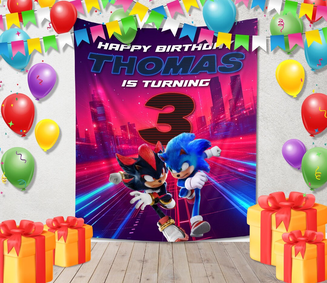 Sonic Birthday Party Backdrop Sonic Birthday Banner Custom Name Sonic ...