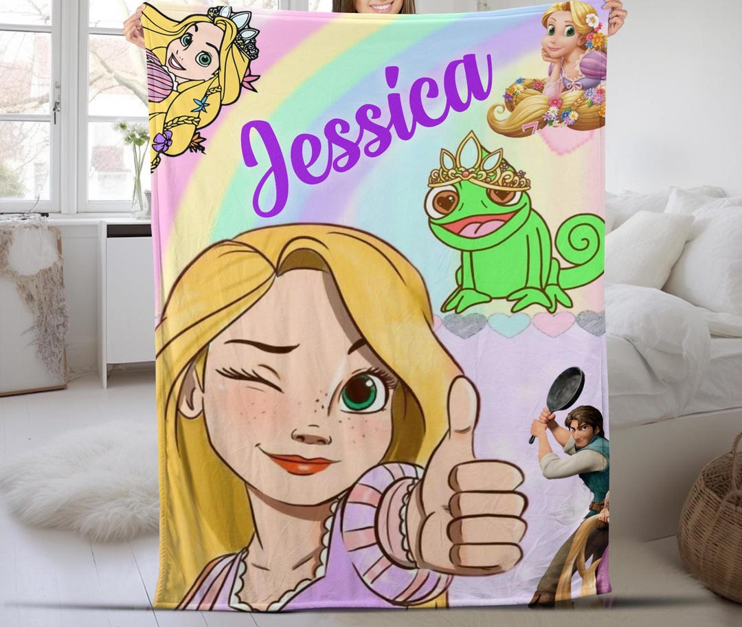 Personalized Tangled Rapunzel Blanket, Watercolor Disney Princess ...