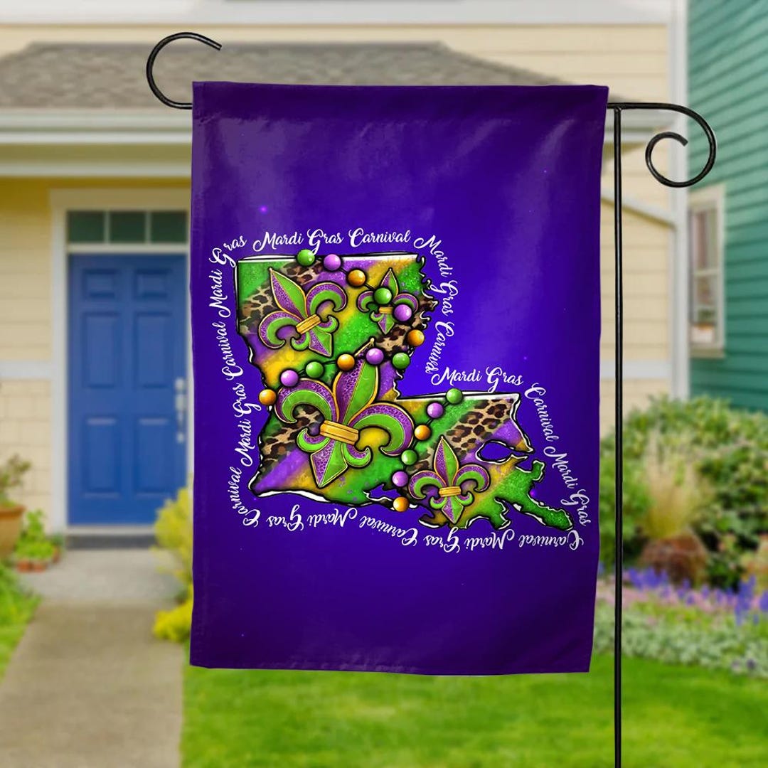 Mardi Gras Louisiana State Garden Flag, Custom Last Name Mardi Gras ...
