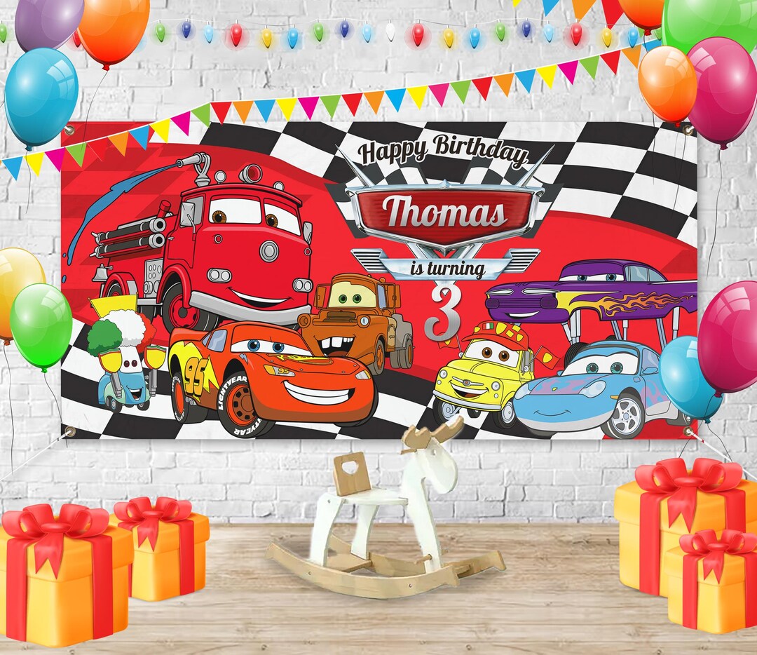 Disney Cars Birthday Banner Backdrop, Personalized Cars Banner, Cars ...