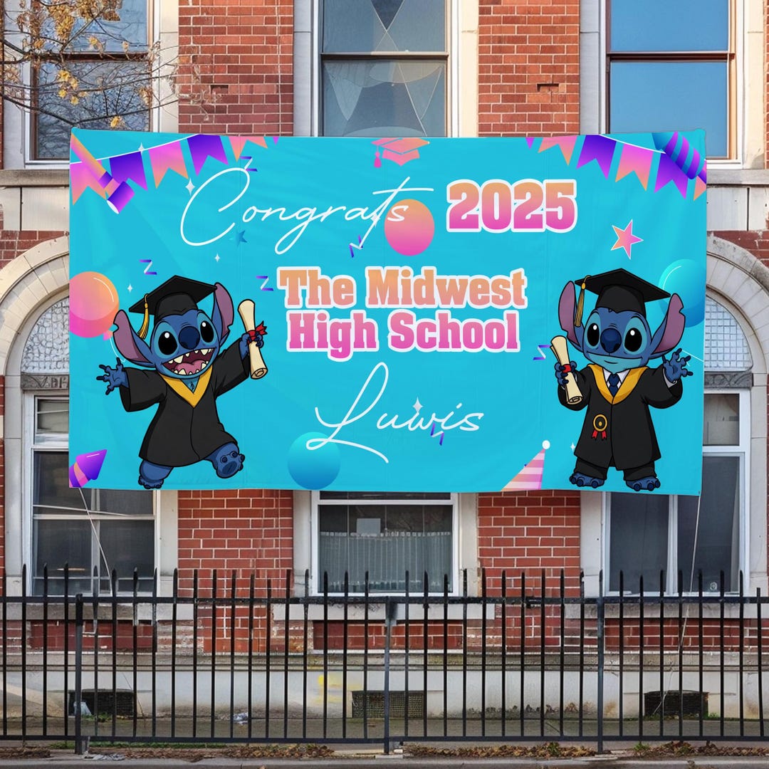 Stitch Graduation Backdrop, Lilo and Stitch Graduation Banner, Grads ...