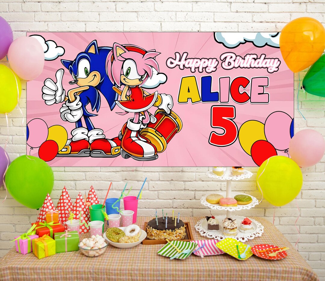 Sonic Birthday Party Backdrop Sonic Birthday Banner Custom Name Sonic ...