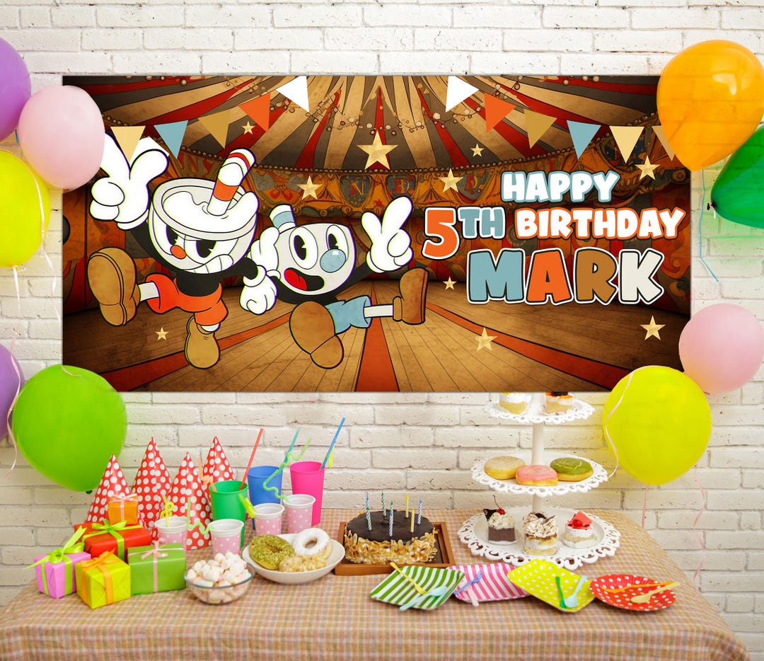 Cuphead Birthday Banner,games Birthday Banner, Cuphead Customized ...
