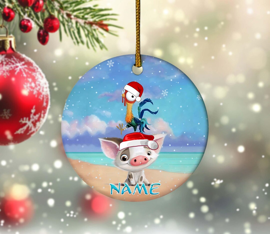 Custom Name Disney Moana Pua and Hei Hei Christmas Lights Ornament ...
