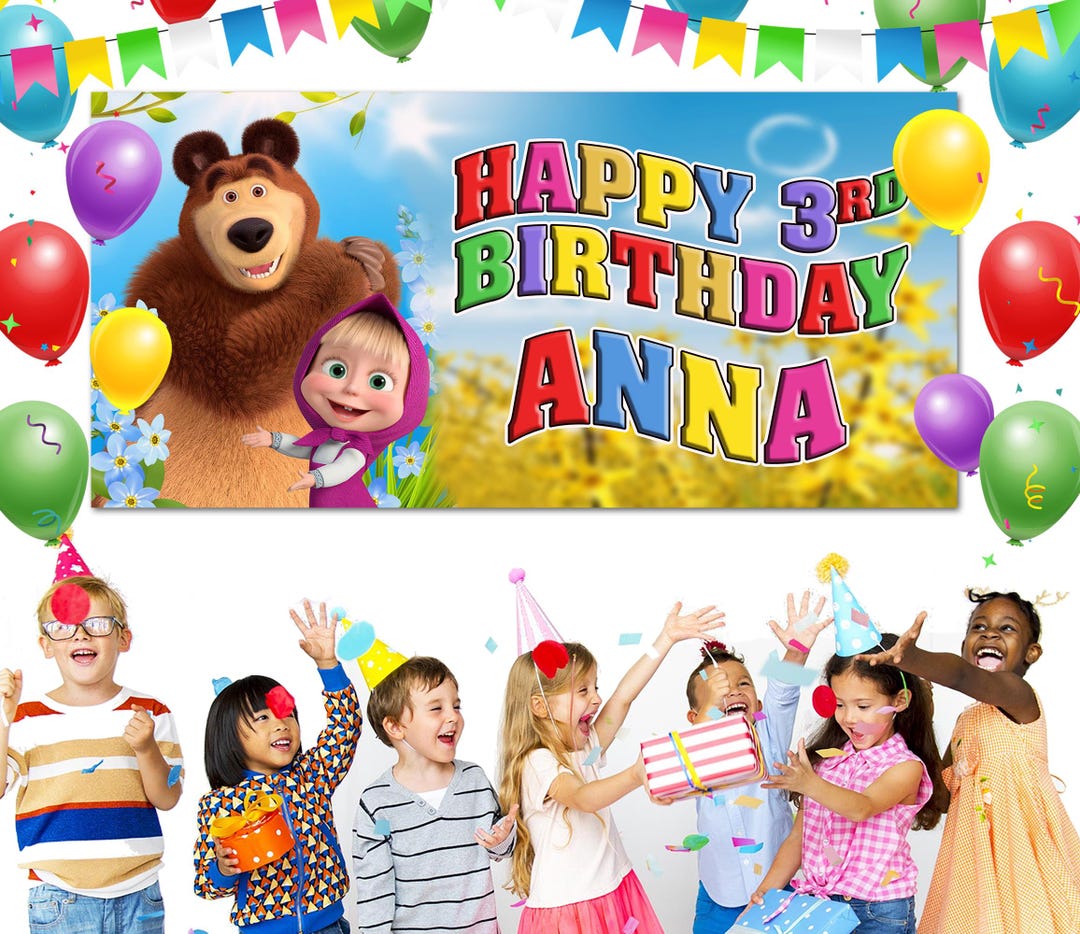 Masha and the Bear Birthday Banner, Masha and the Bear TV Show Birthday ...
