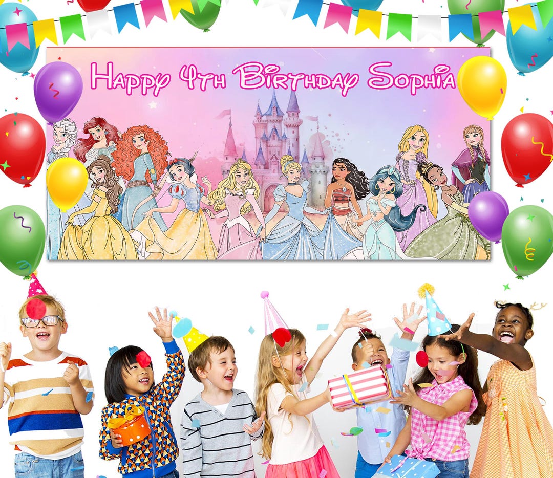 Disney Princess Birthday Banner, Disney Princesses Banner, Disney ...