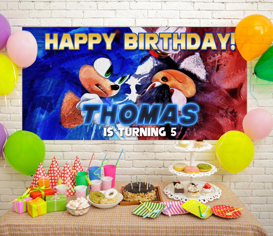 Sonic the Hedgehog Theme Birthday Horizontal Backdrop Banner, Custom ...