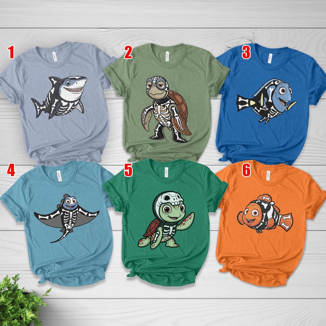 Disney Pixar Finding Nemo Halloween Shirts, Dory Ray Crush Skeleton ...