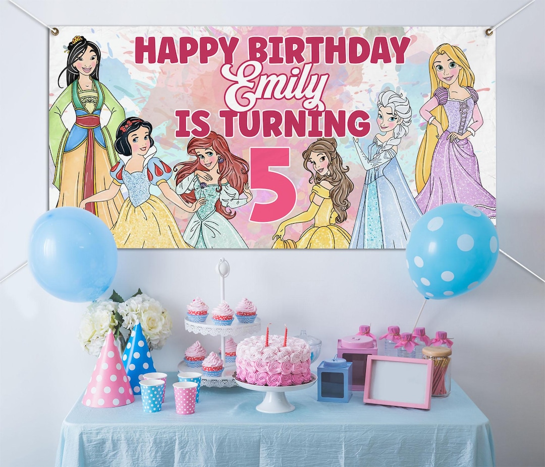 Disney Princess Birthday Banner, Princess Personalized Birthday ...