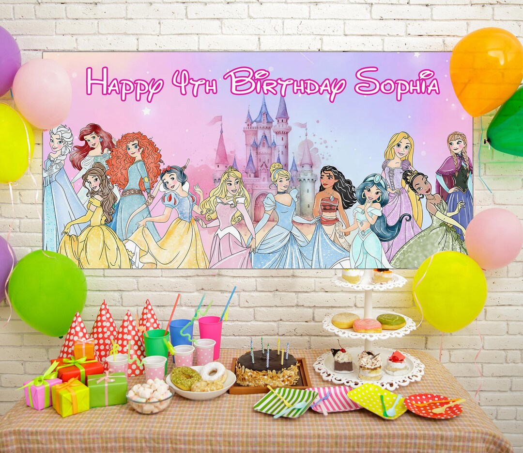 Disney Princess Birthday Banner, Disney Princesses Banner, Disney ...