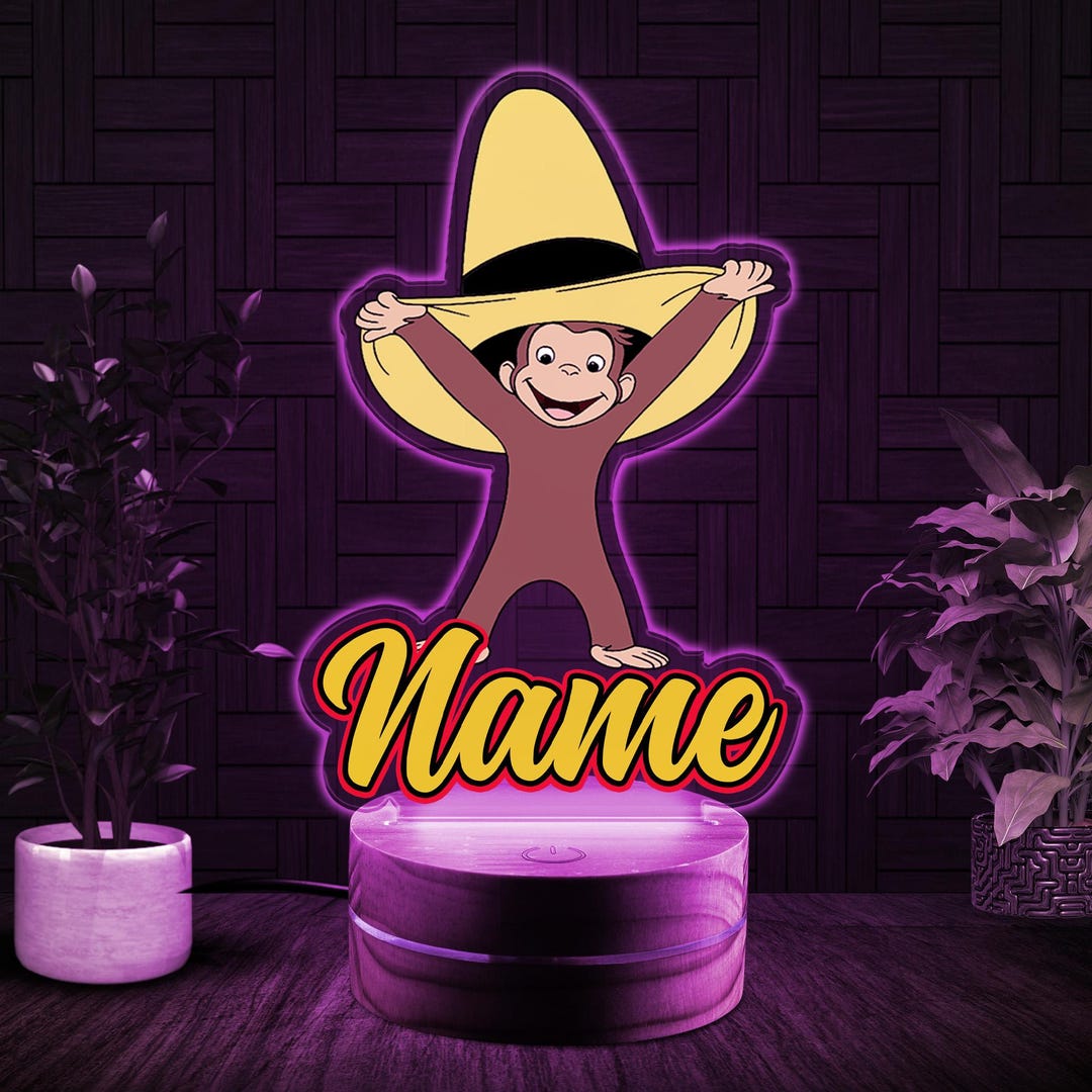 Personalized Curious George Night Light, Cute Monkey Lamp Room Decor ...