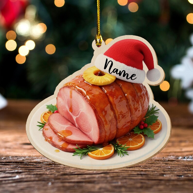 Funny Ham Christmas Ornament, Ultra Realistic Santa Hat Honey Glazed ...