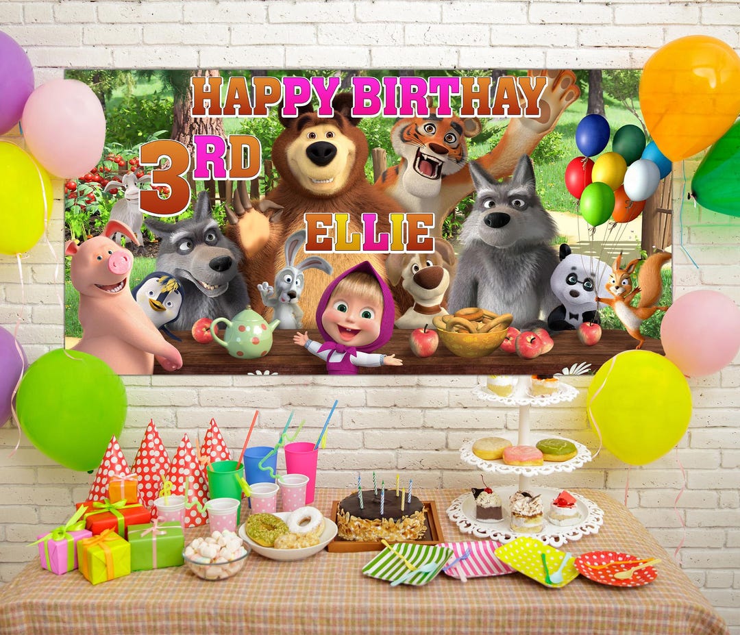 Masha and the Bear Birthday Backdrop, Masha and the Bear Birthday ...