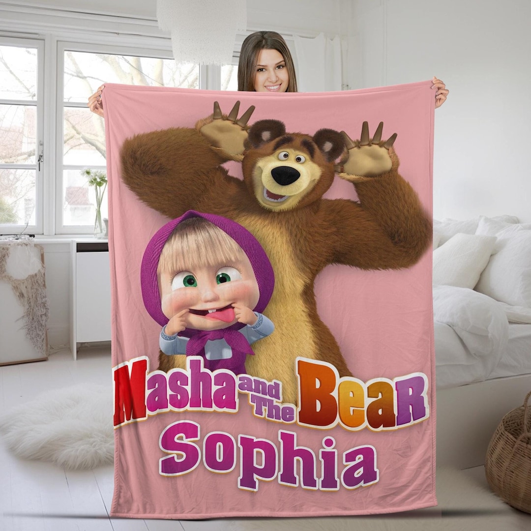 Custom Name Marsha and Bear Blanket, Marsha Bear Cartoon Velvet Blanket ...