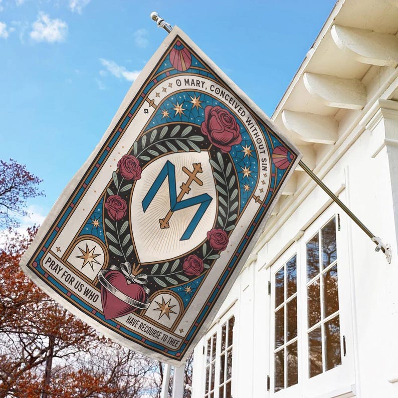 Miraculous Medal Garden Flag, Catholic Design House Banner ,catholic ...