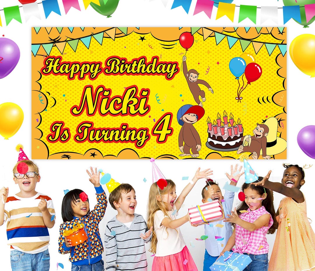 Curious George Birthday Backdrop/curious George Birthday Banner/curious ...