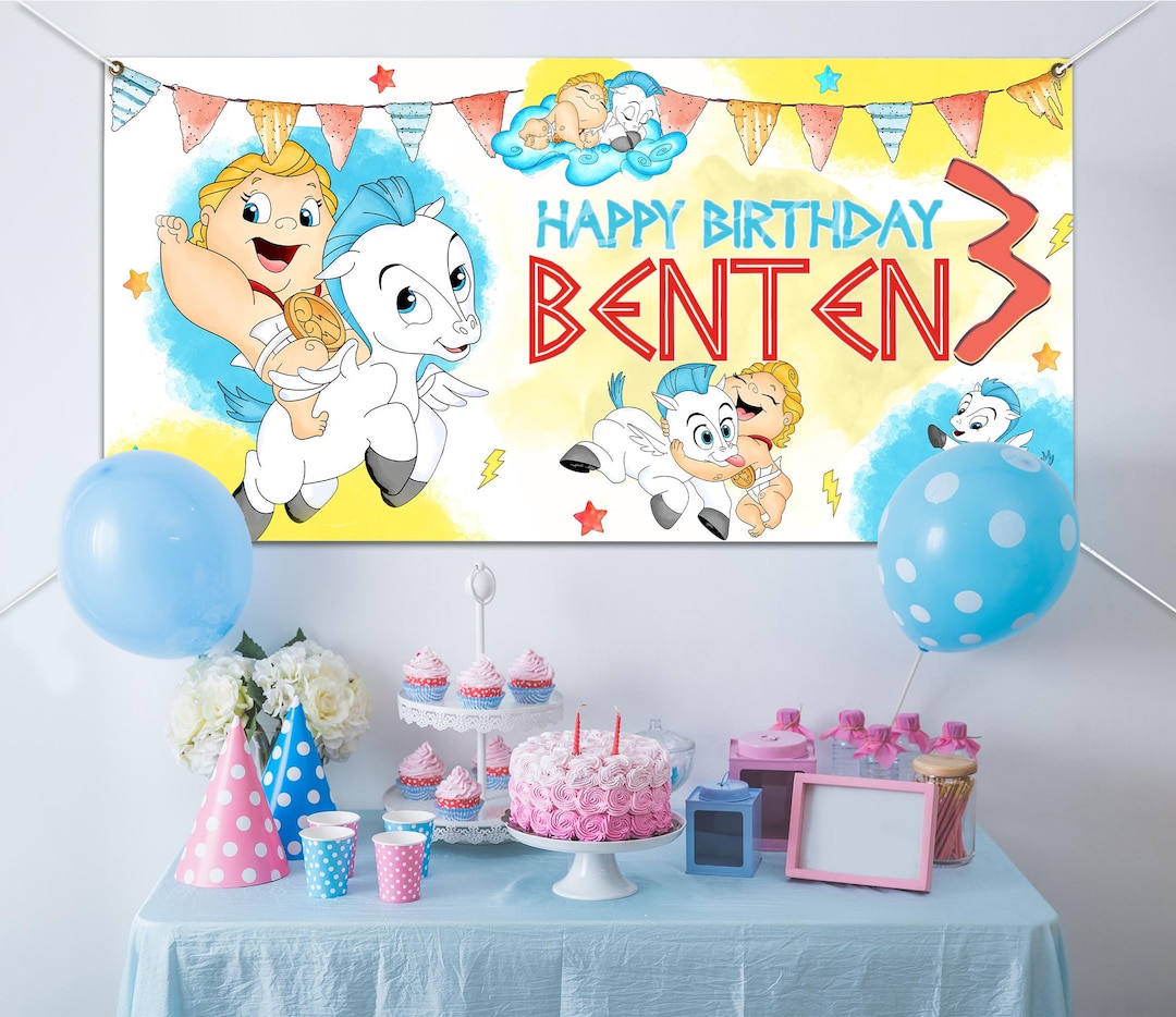 Disney Baby Hercules Birthday Banner, Baby Pegasus Custom Backdrop ...