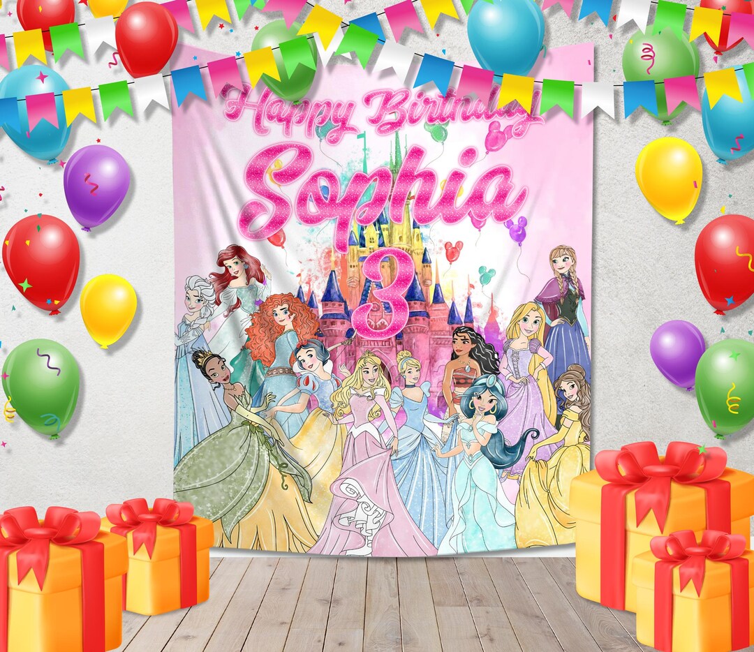 Customized Princess Birthday Banner, Disney Princess Backdrop, Birthday ...