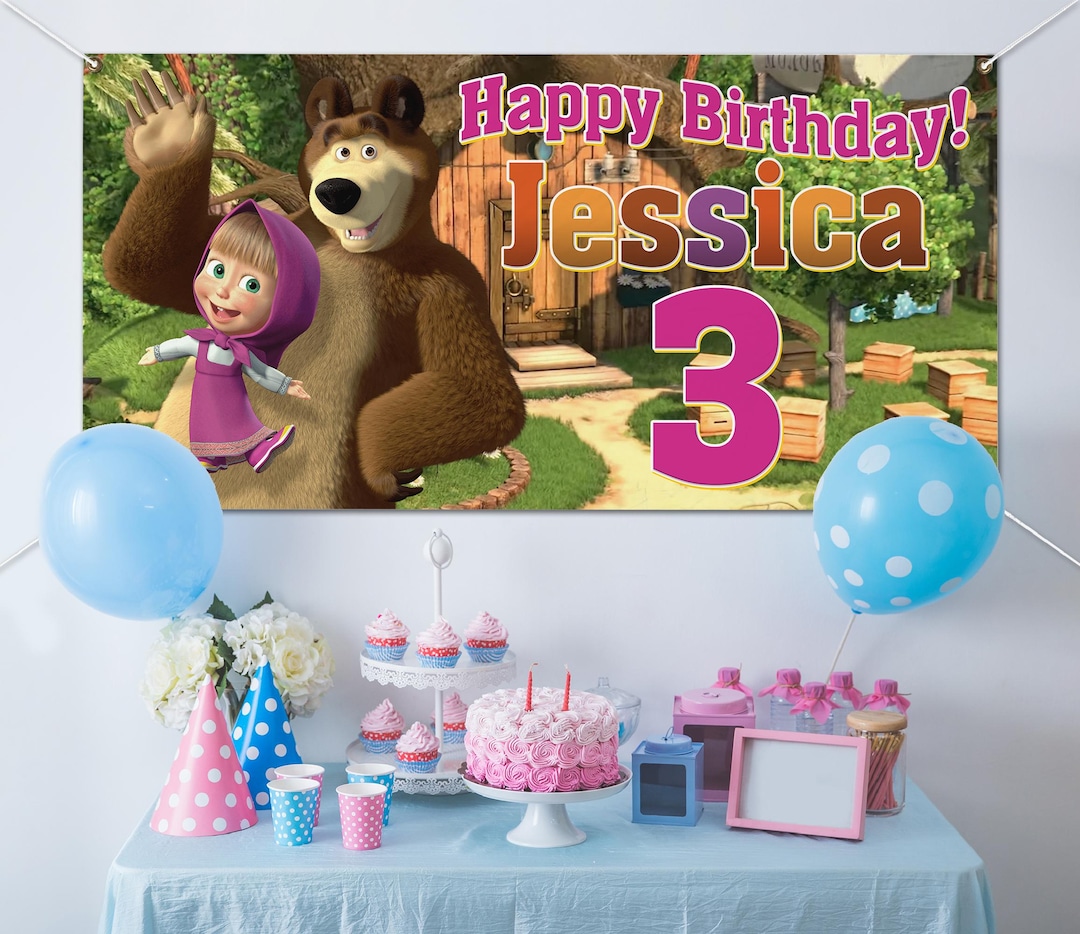 Masha and the Bear Birthday Backdrop | Masha and the Bear Birthday ...
