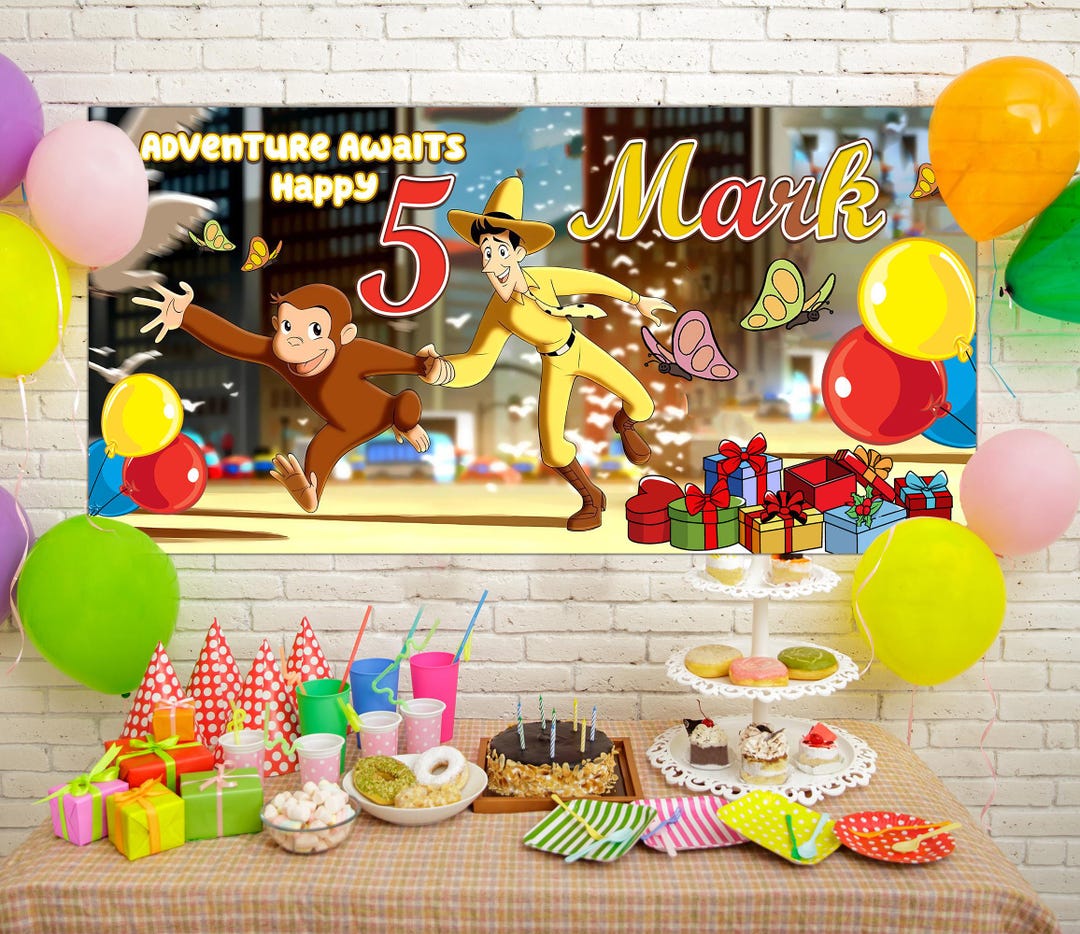 Curious George Birthday Backdrop | Curious George Birthday Theme Party ...