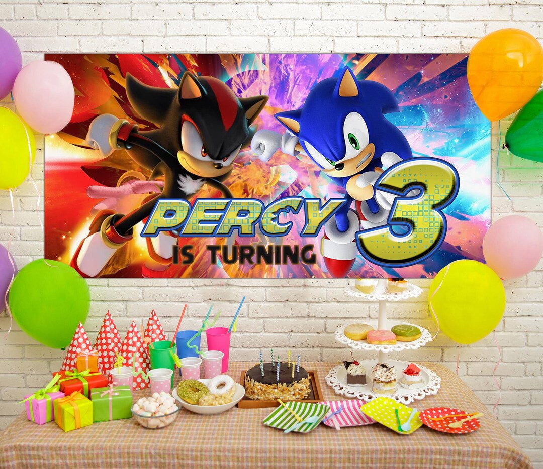 Sonic Birthday Party Backdrop/sonic Hedgehog 3 Birthday Banner/custom ...