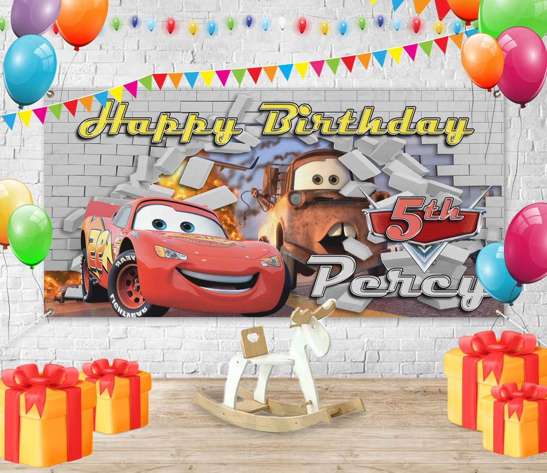 Custom Disney Cars Birthday Backdrop, Cars Party Banner, Personalized ...