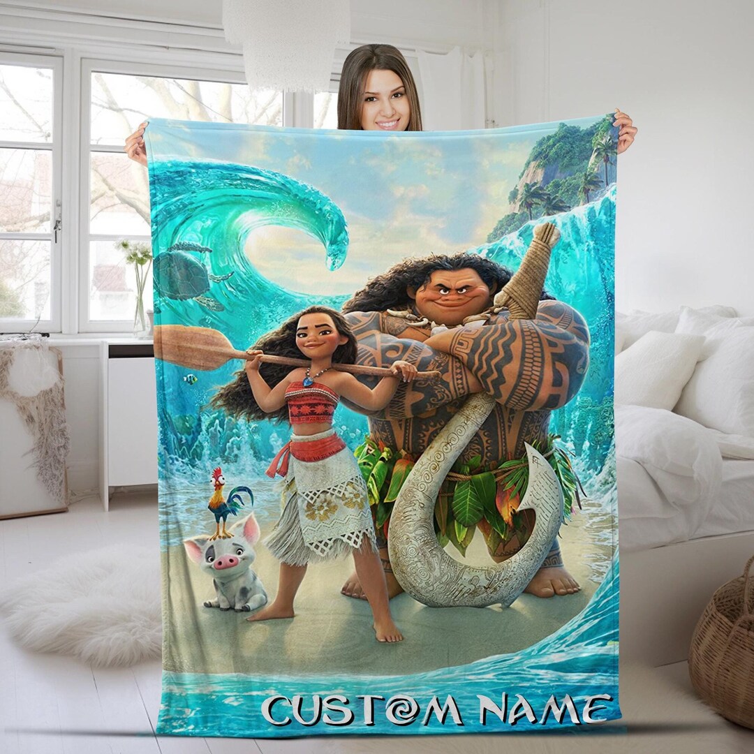 Disney Custom Name Blanket, Personalized Blanket, Disney Moana Cartoon ...