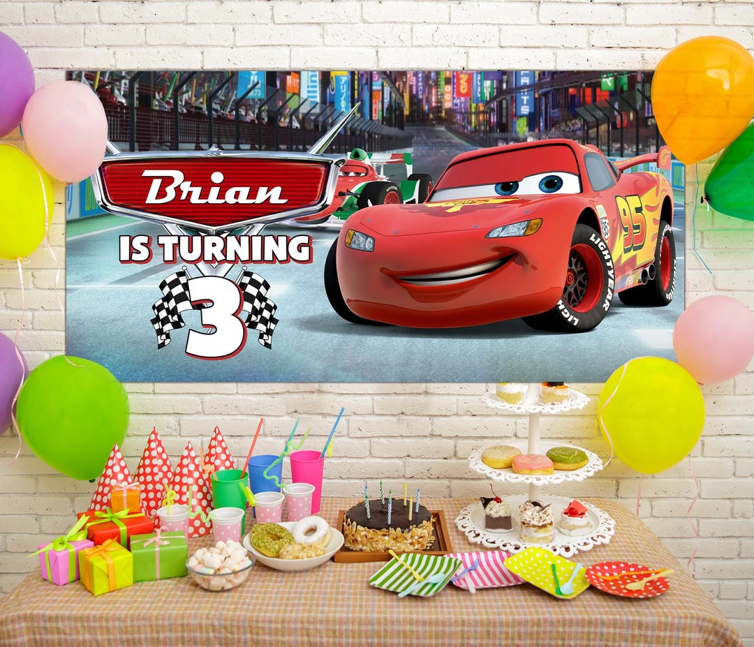 Disney Cars Birthday Backdrop, Personalized Cars Birthday Banner, Cars ...