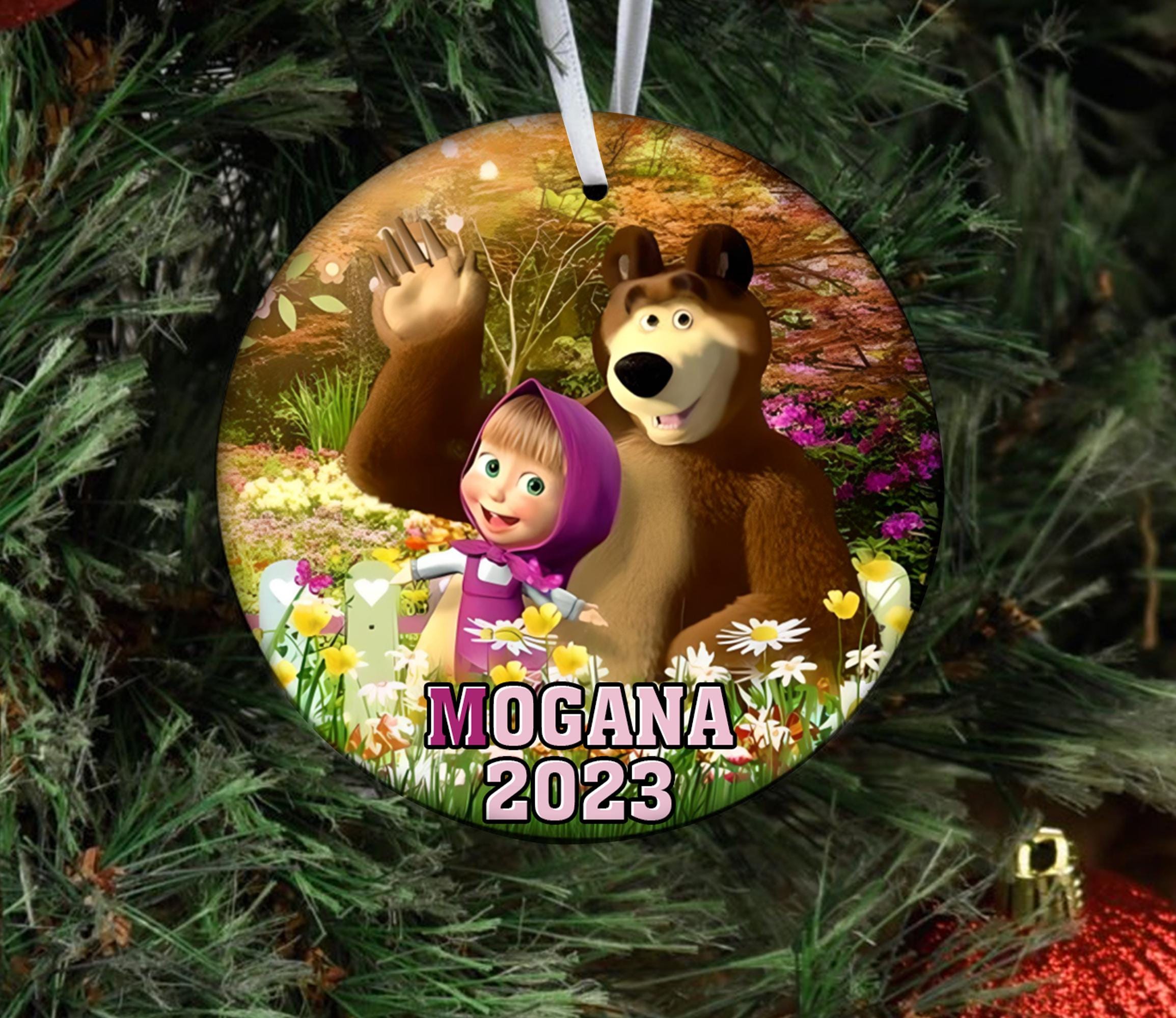 Custom Name Masha Bear Ornament, Masha and the Bear Ceramic Ornament ...