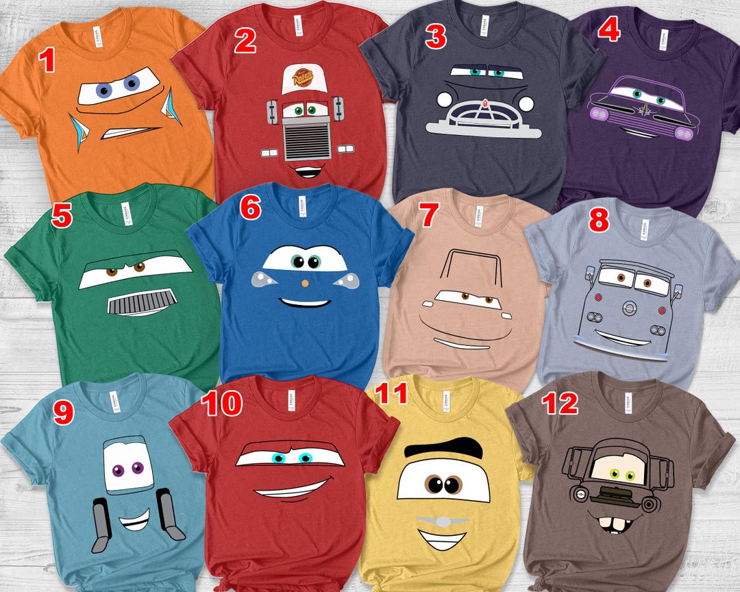 Disney Cars Hero Shirts, Luigi, Holley, Flo, Chick Hicks, Mater, Miss ...