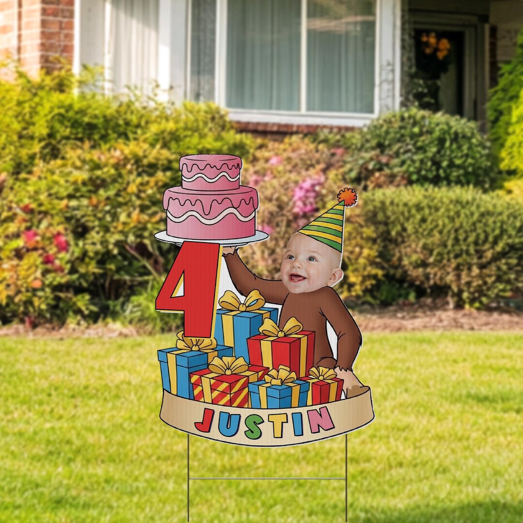 Curious George Custom Photo Yard Sign Cut Out, Personalized Birthday ...