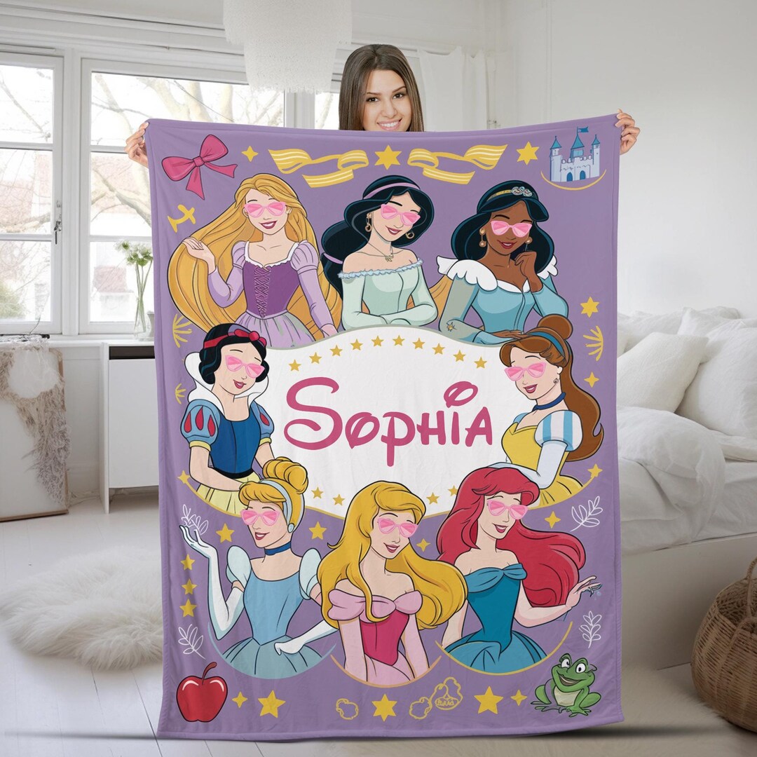 Personalized Disney Watercolor Princess Blanket, Disneyland Baby Girl ...