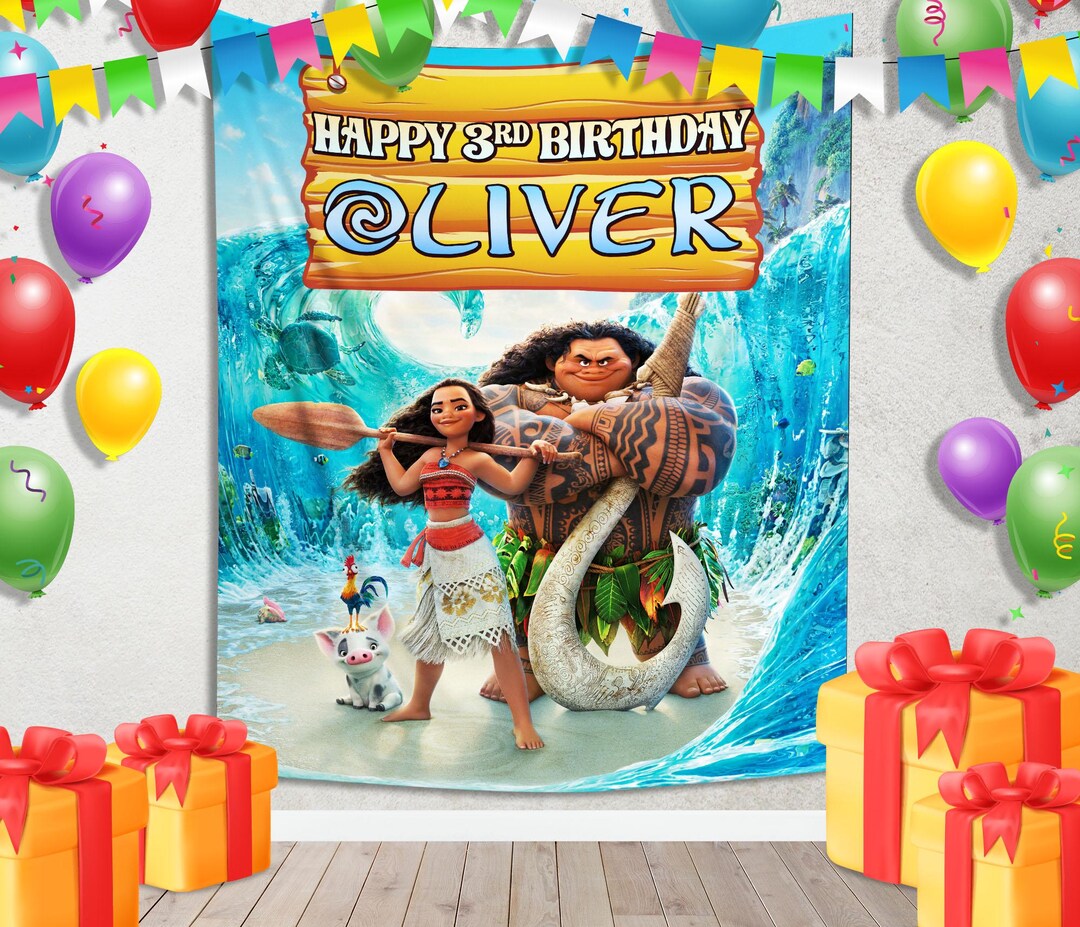 Personalized Moana Birthday Backdrop,custom Name Moana Banner Party ...