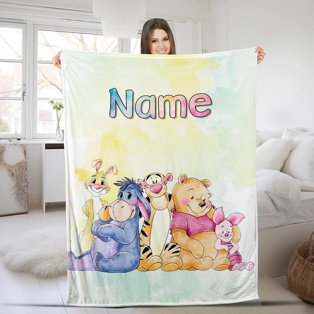 Personalized Watercolor Winnie the Pooh Blanket, Pooh and Friends ...