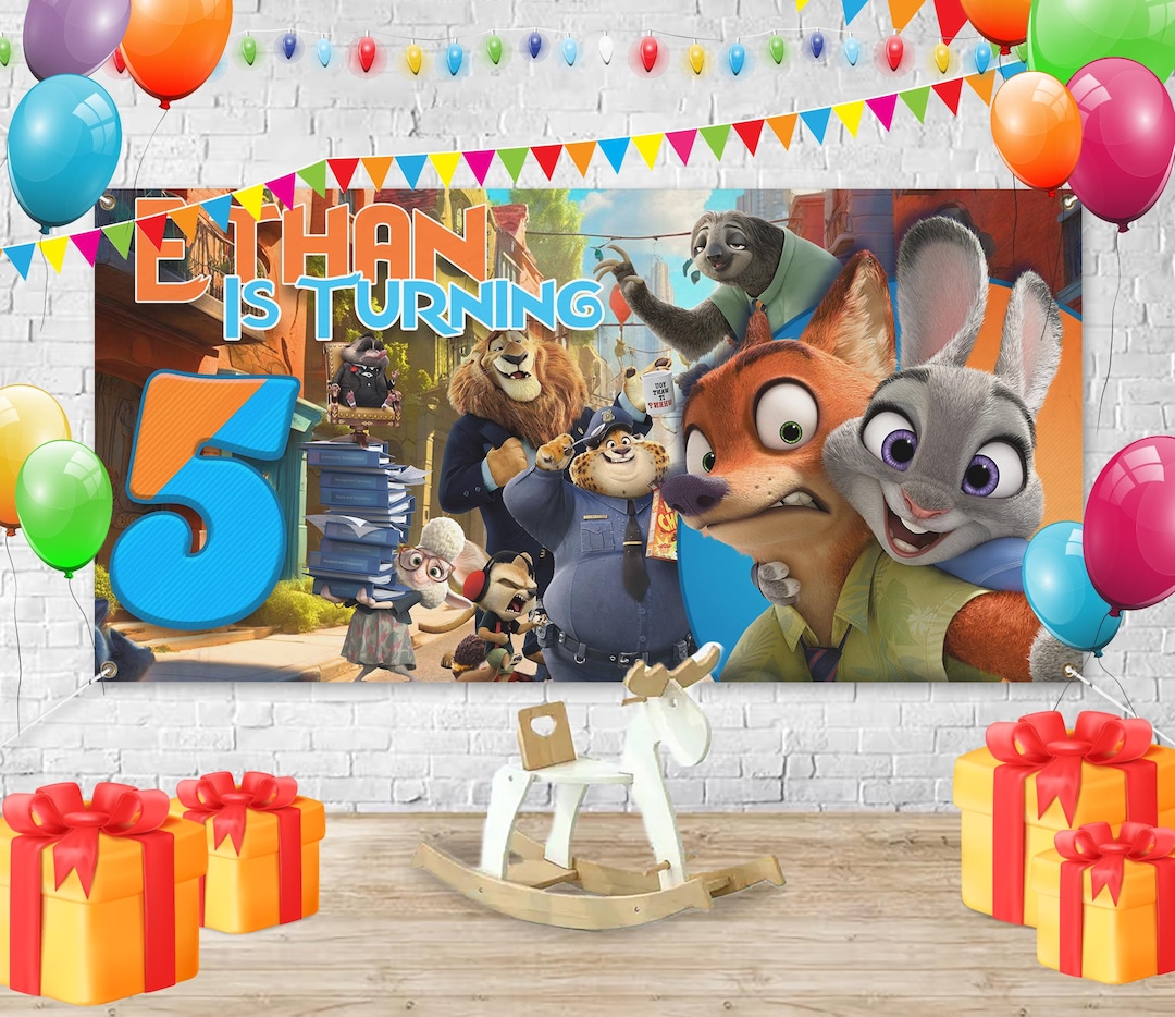 Zootopia Birthday Party Backdrop Zootopia Baby Shower Banner, Birthday ...