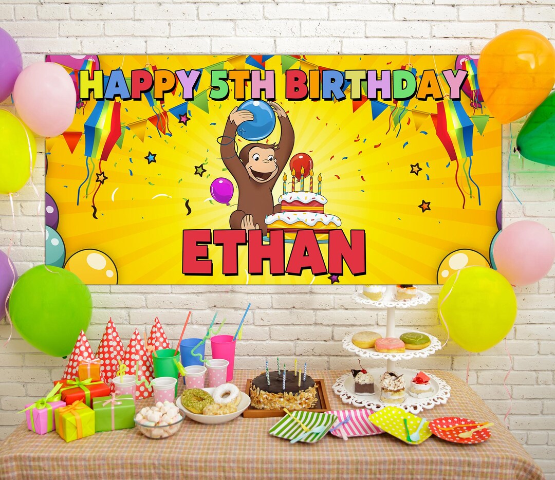 Curious George Birthday Backdrop/curious George Birthday Banner/curious ...