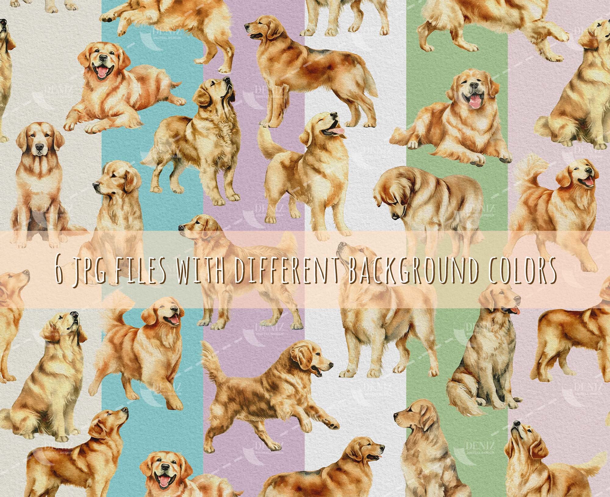 Retro Golden Retriever Dog Repeat Pattern With Pastel Backgrounds, Cute ...