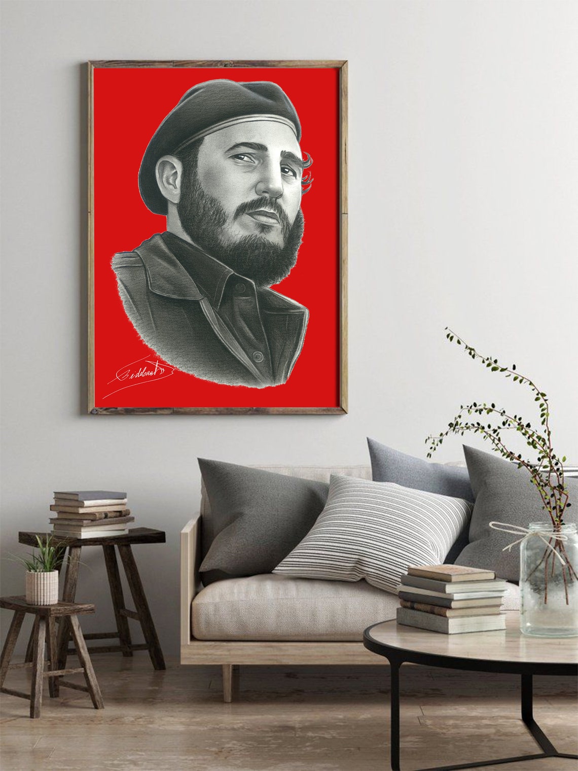 Handmade Fidel Castro Portrait Art - Red Room Decor (instant Download ...