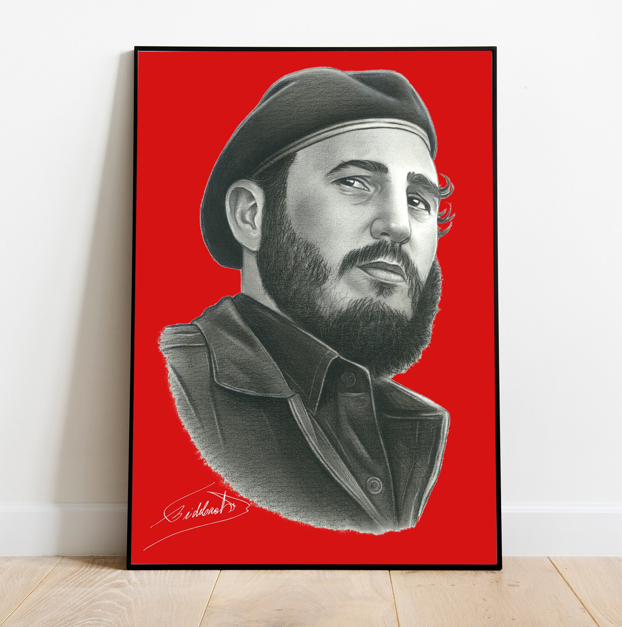 Handmade Fidel Castro Portrait Art - Red Room Decor (instant Download ...
