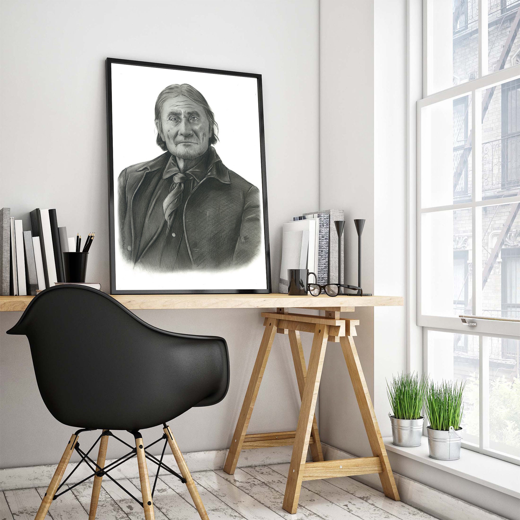 Geronimo Portrait Poster: Hand Drawn Native American Wall Art (digital ...