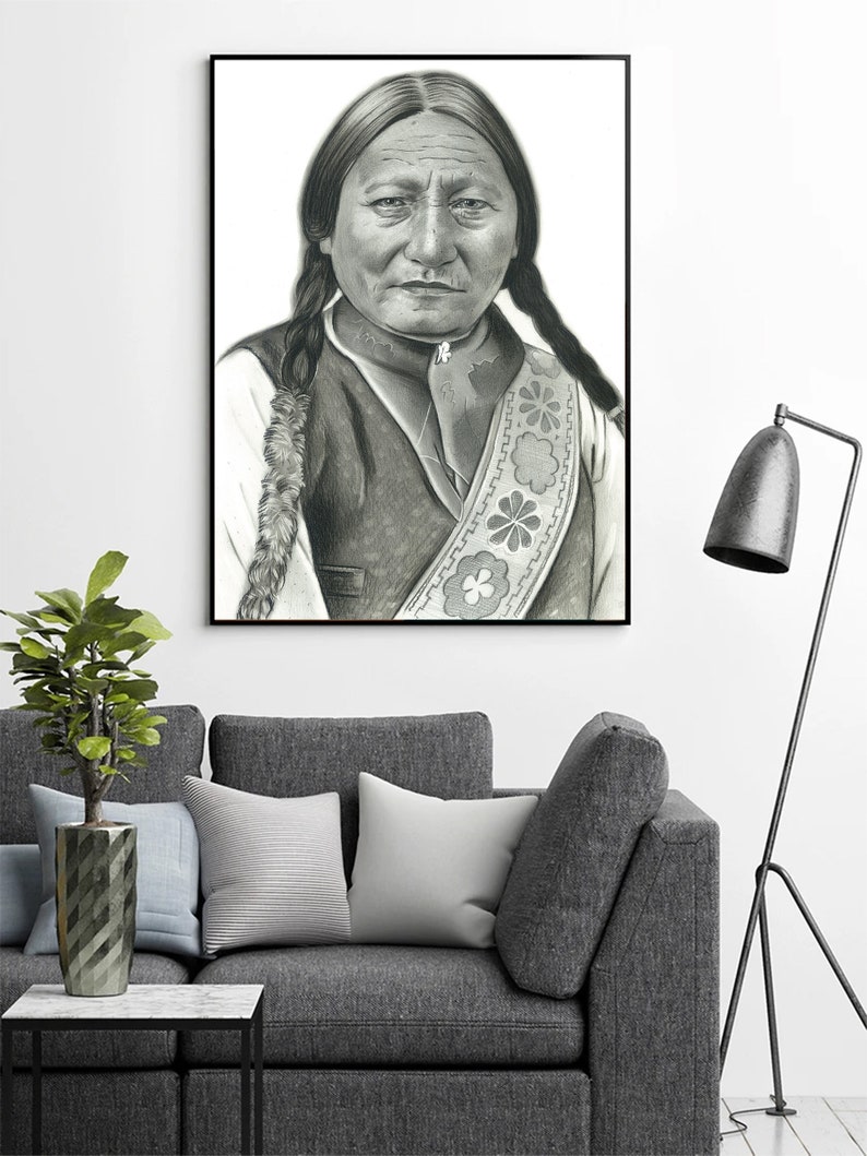 Sitting Bull Original Hand Drawn Portrait Poster, Native American ...