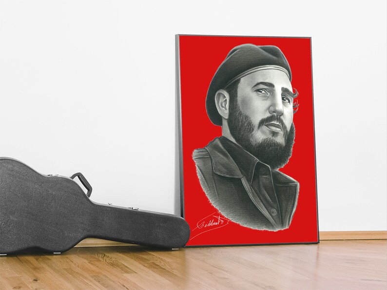 Handmade Fidel Castro Portrait Art - Red Room Decor (instant Download ...