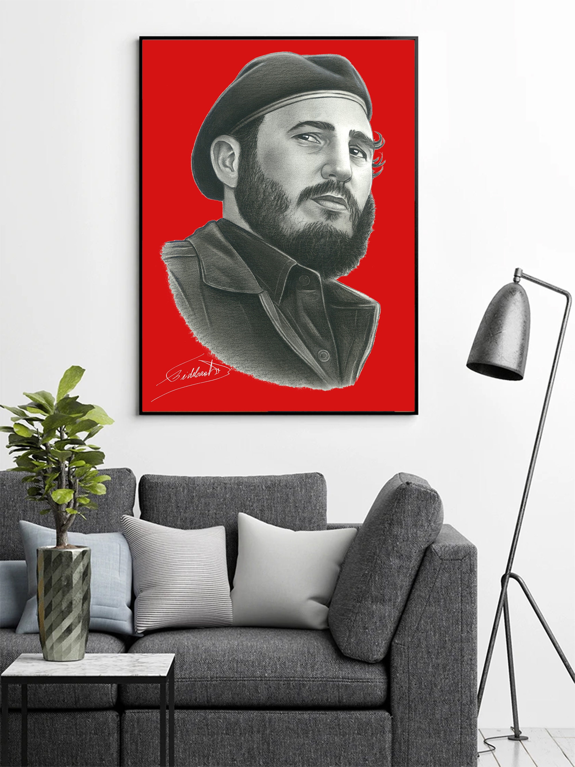 Handmade Fidel Castro Portrait Art - Red Room Decor (instant Download ...