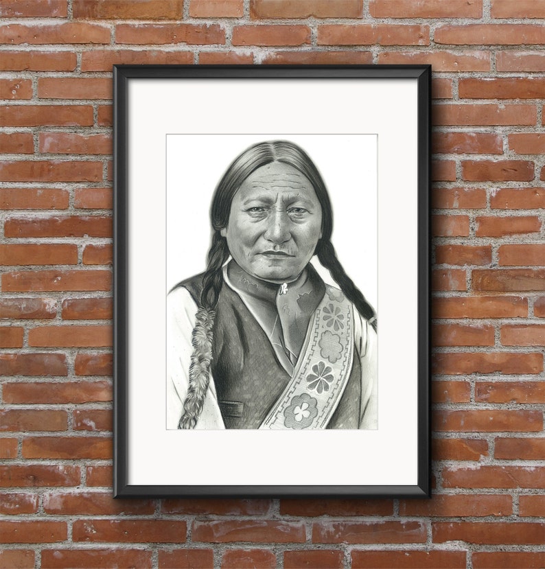 Sitting Bull Original Hand Drawn Portrait Poster, Native American ...